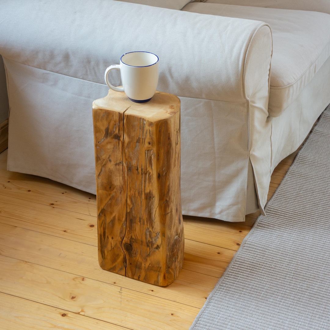 Rustic Reclaimed Wood Side Table, Solid Log Accent Stool, Handmade From ...