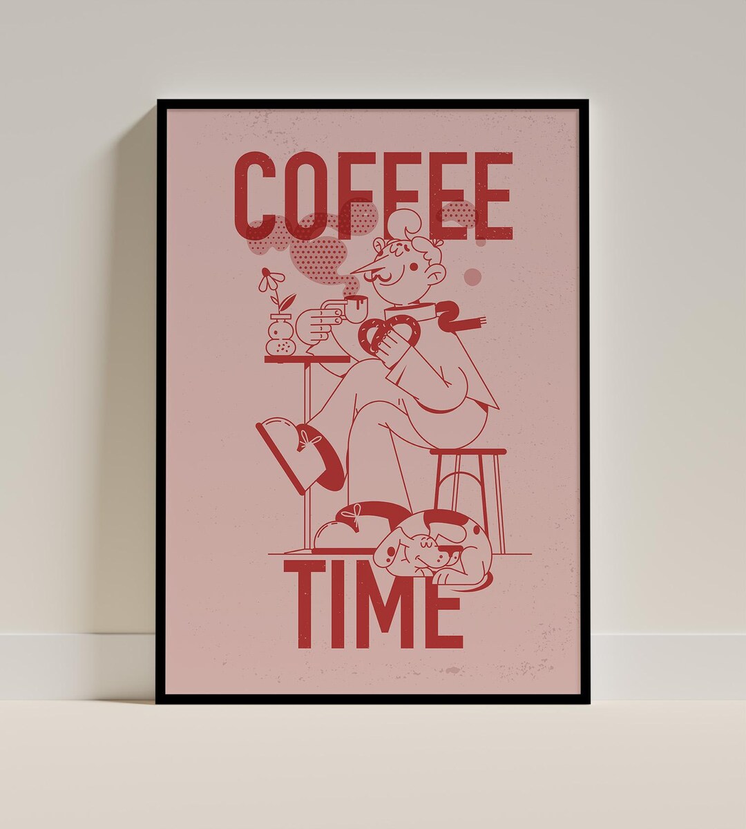 Vintage Coffee Time Poster, Retro Pink Kitchen Art (digital Download ...