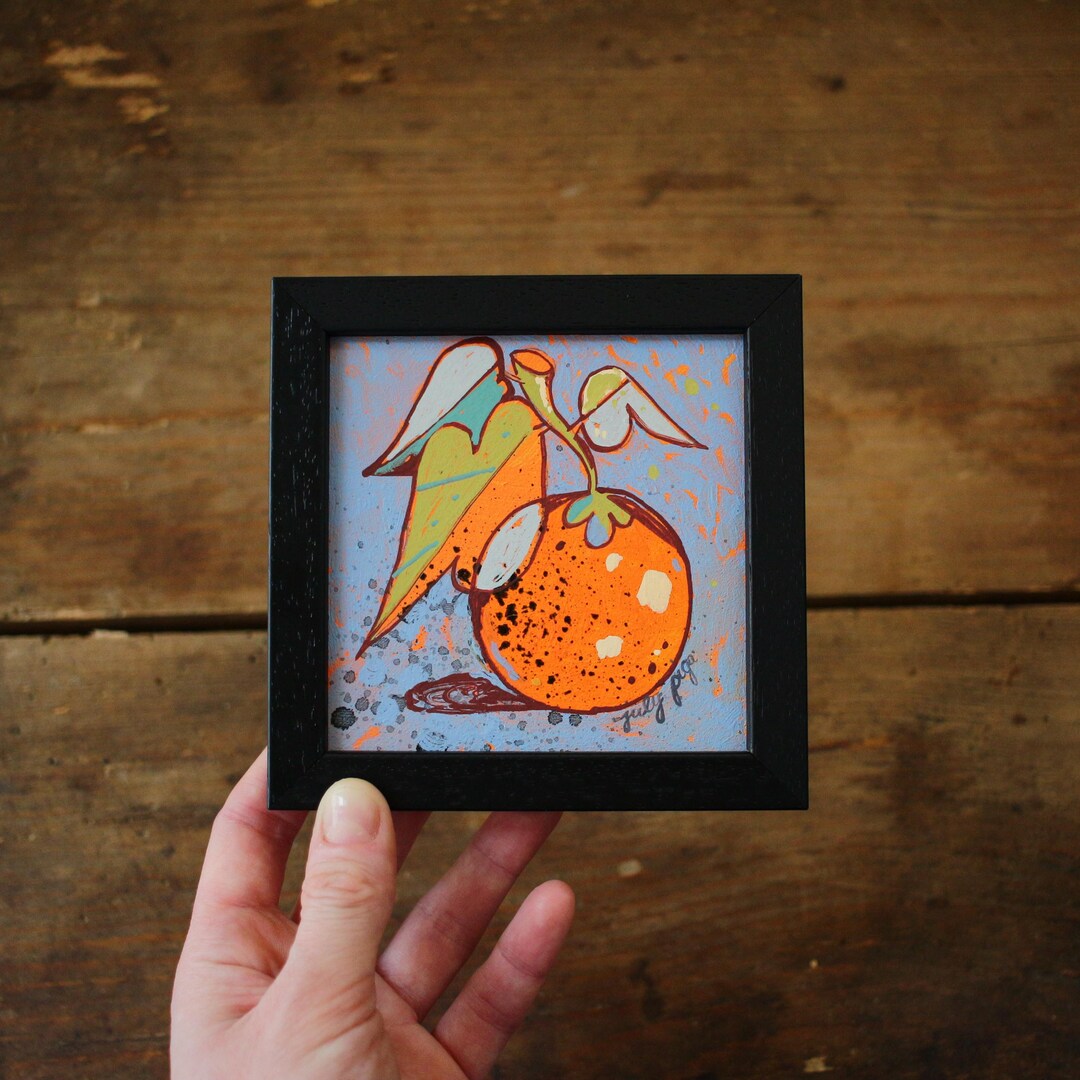 Framed Tangerine Still Life Painting, Acrylic on Fiberboard - Etsy