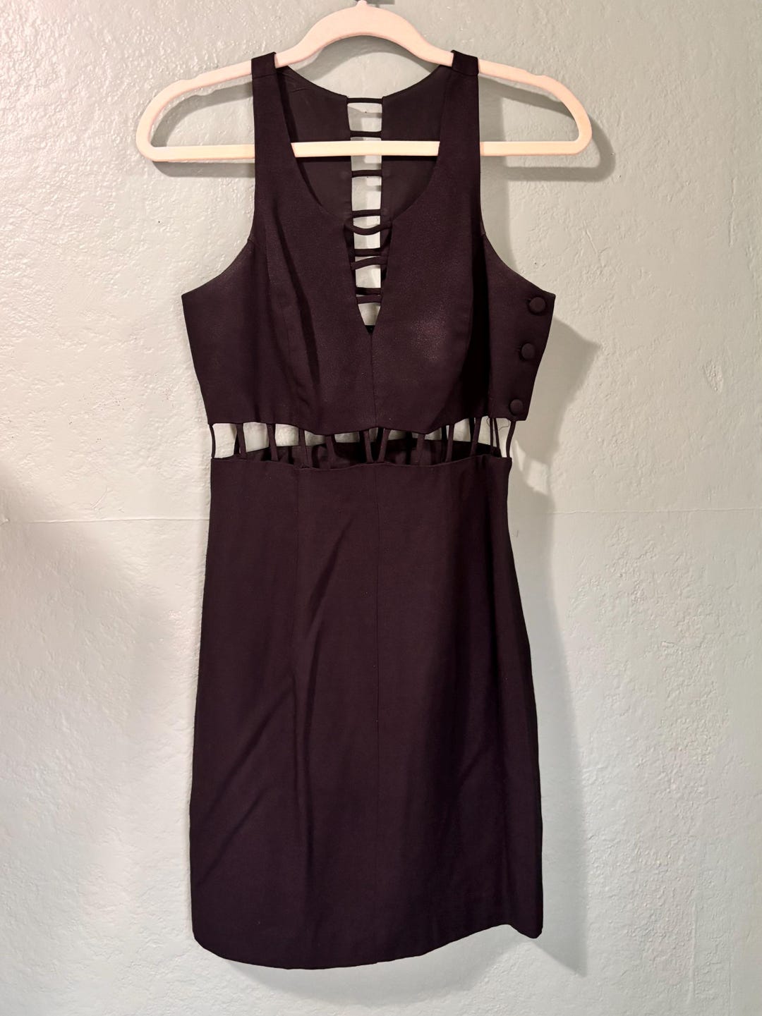 Vintage 90s Cutout Waist Mini Dress / Ladder Back Detail / Black ...
