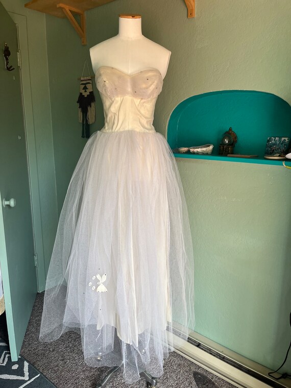 Vintage 1950s Strapless Tulle Prom Dress / Vintage We… - Gem