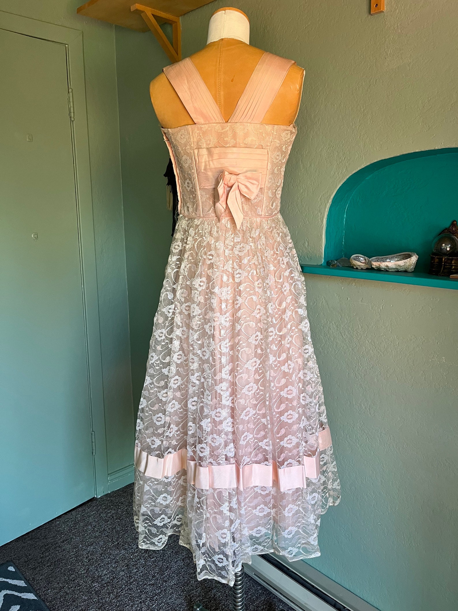 Vintage 1950s Peachy Pink Tulle Lace Formal Dress: 36" Bust - Etsy