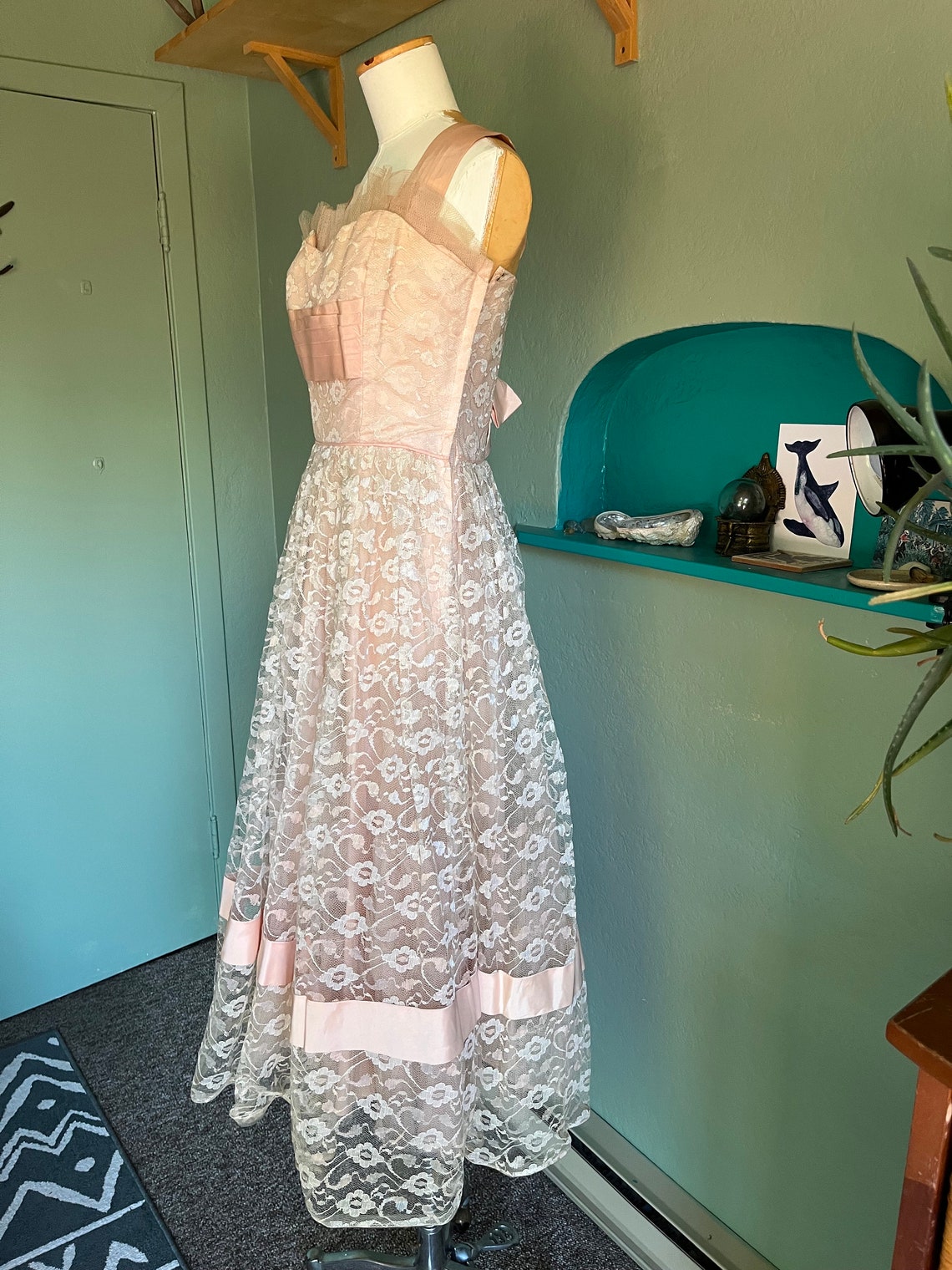 Vintage 1950s Peachy Pink Tulle Lace Formal Dress: 36" Bust - Etsy