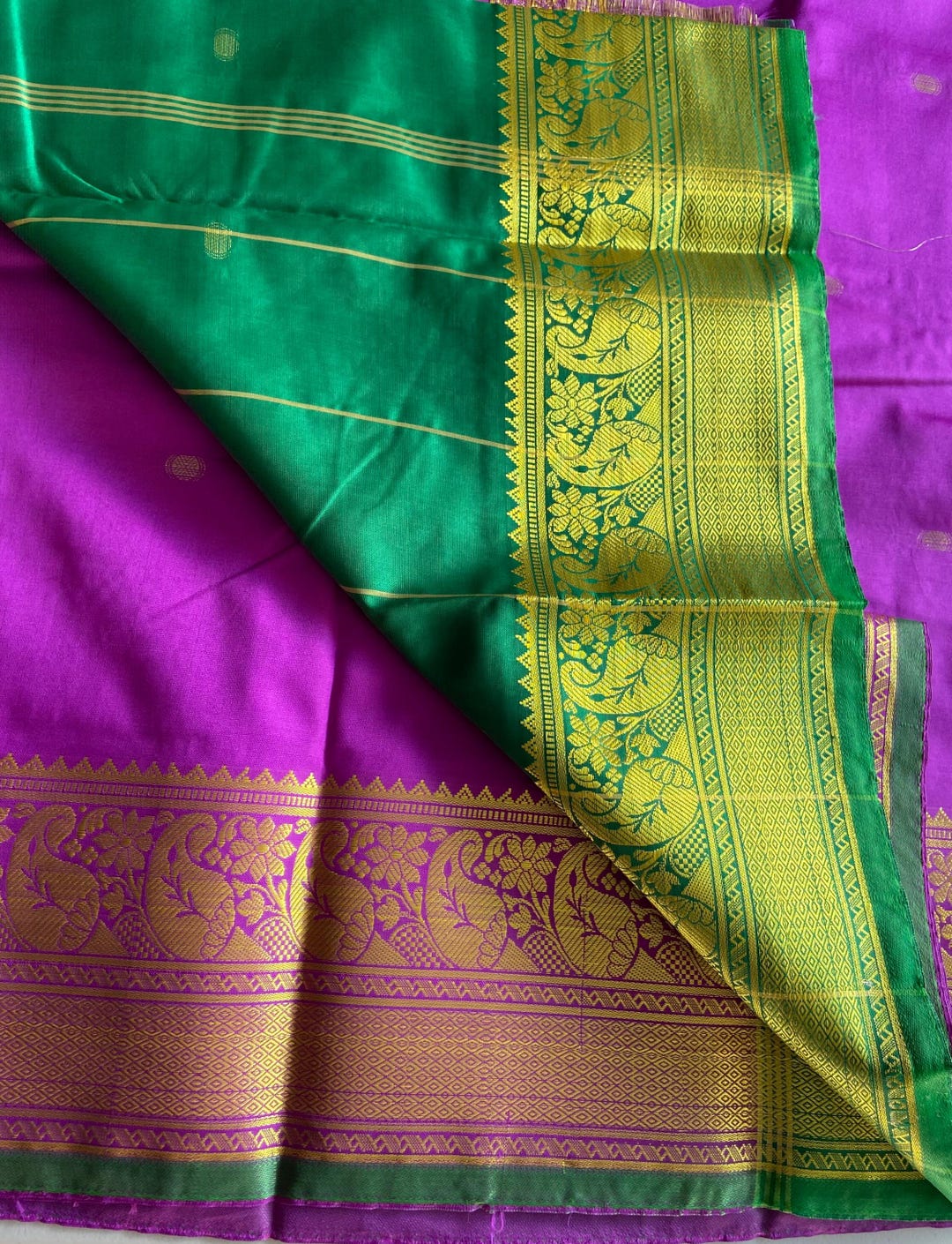 Beautiful Super Soft Temple Border Kanjivaram Silk Saree (purple/green ...