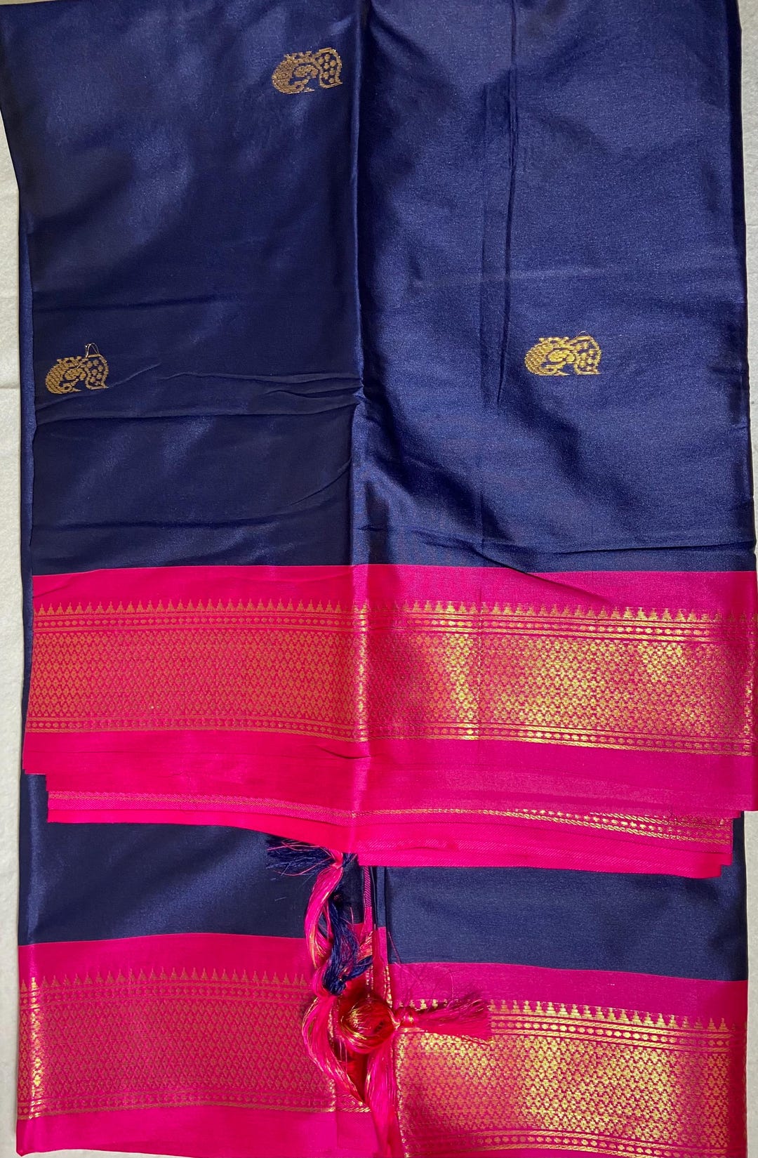 Beautiful Super Soft Temple Border Kanjivaram Silk Saree (royal Blue ...
