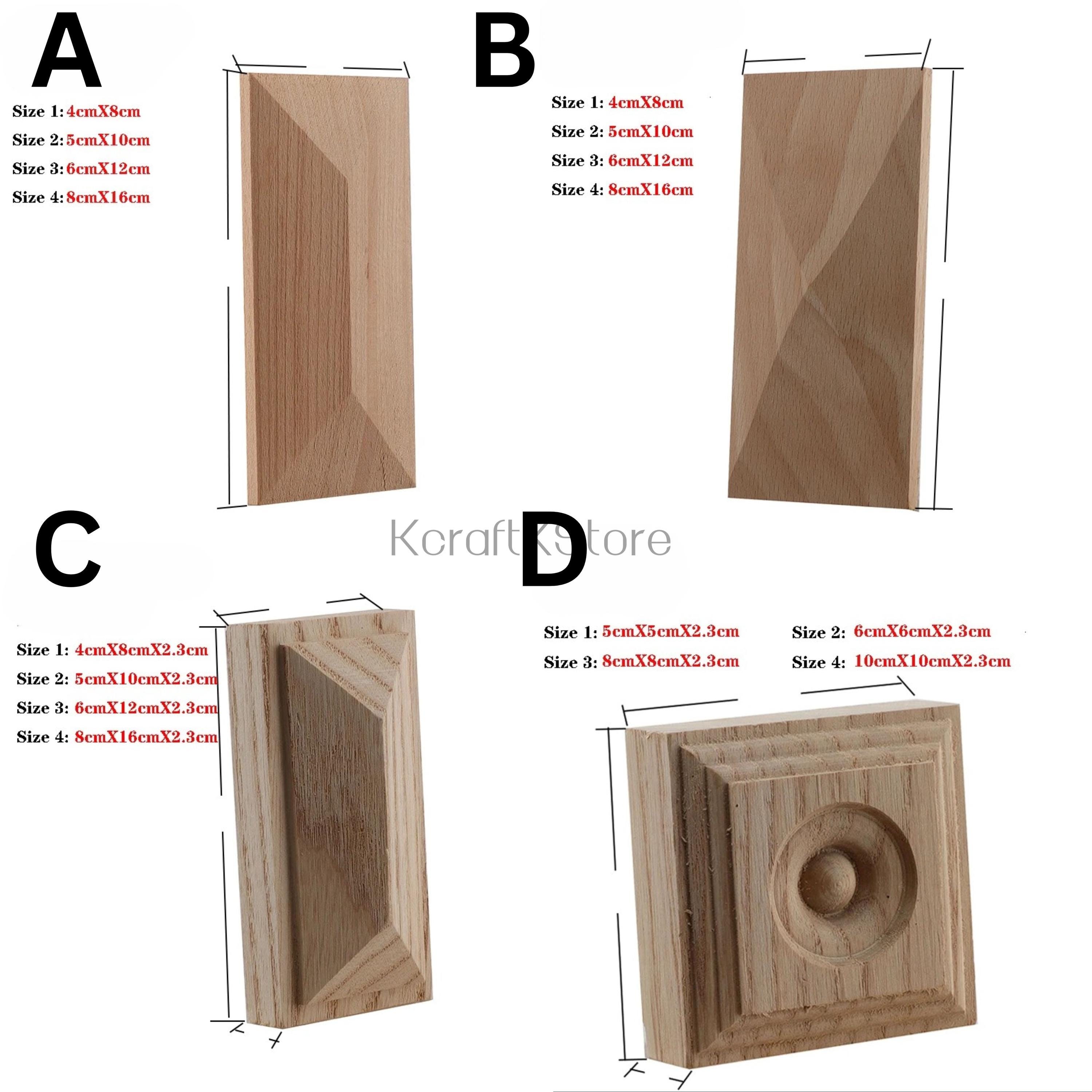 Rectangle Retro Molding Wood Applique, Flower Wood Carving Natural Wood ...