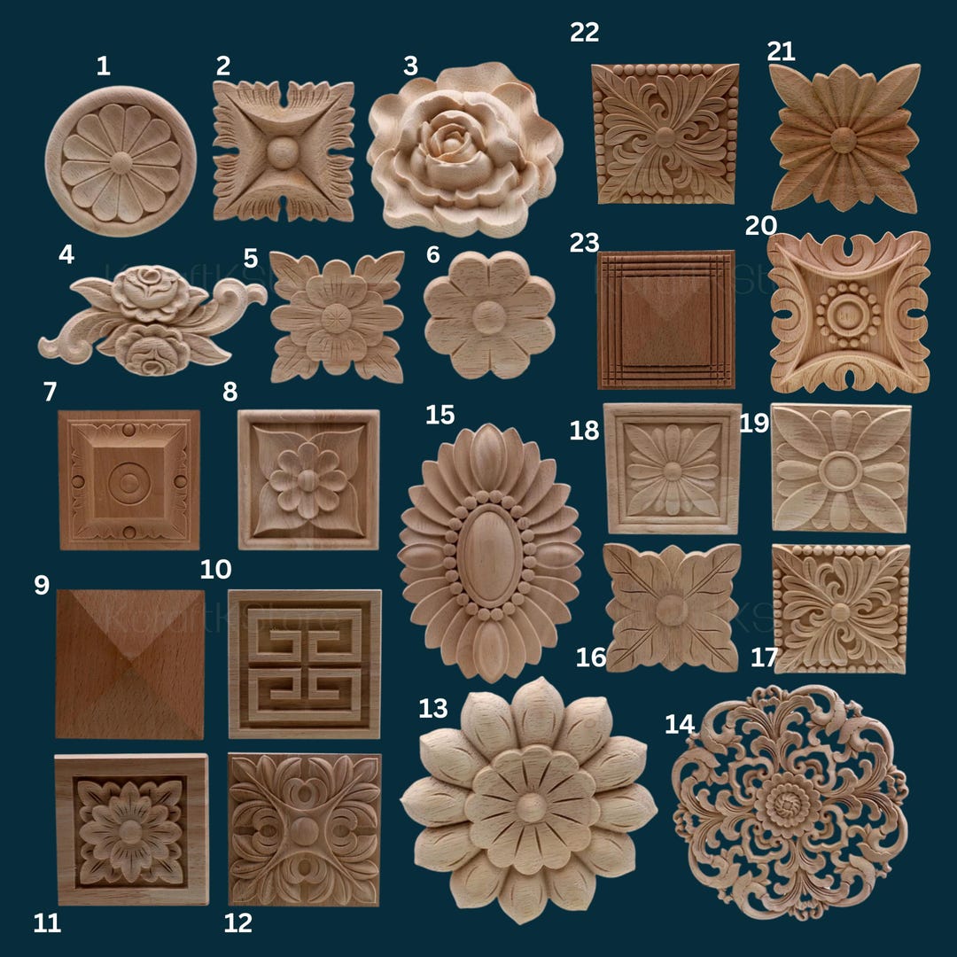 1 Piece Retro Molding Wood Applique Wood Sticker, Flower Wood Carving ...