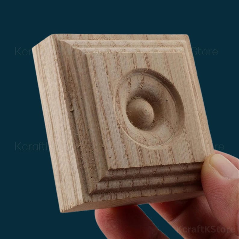 Rectangle Retro Molding Wood Applique, Flower Wood Carving Natural Wood ...