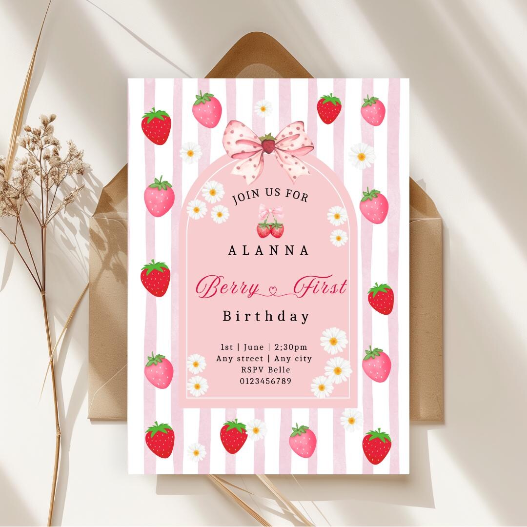 Berry-themed Party Invitation | Editable Canva Template | Strawberry ...