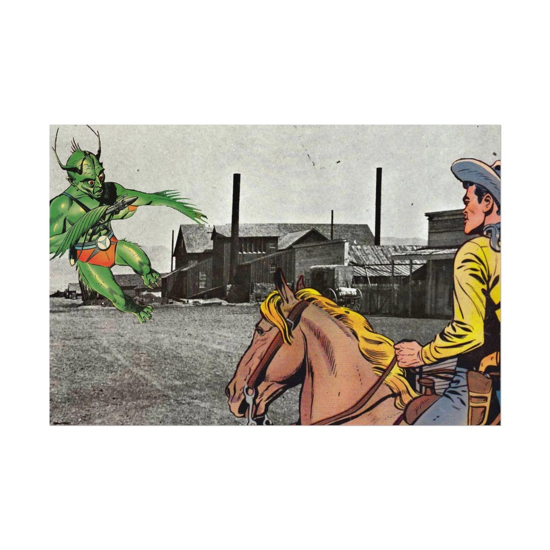 Cowboy Vs. Alien Retro Sci-fi Art Print, Vintage Hero Poster, Unique ...