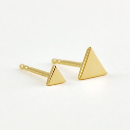 14K Gold Stud Earrings. Gold Triangle Earrings. Gold Earrings. - Etsy
