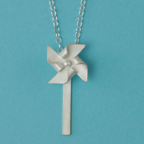 Handfolded Spinnable Sterling Silver Pinwheel Necklace post - Etsy