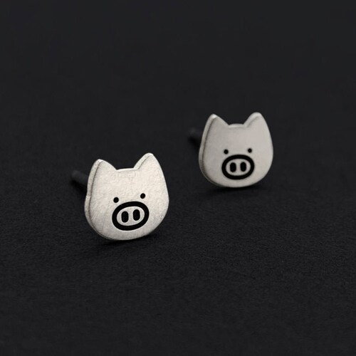 Pig Stud Earrings Pig Stud Silver Pig Earrings Pig - Etsy