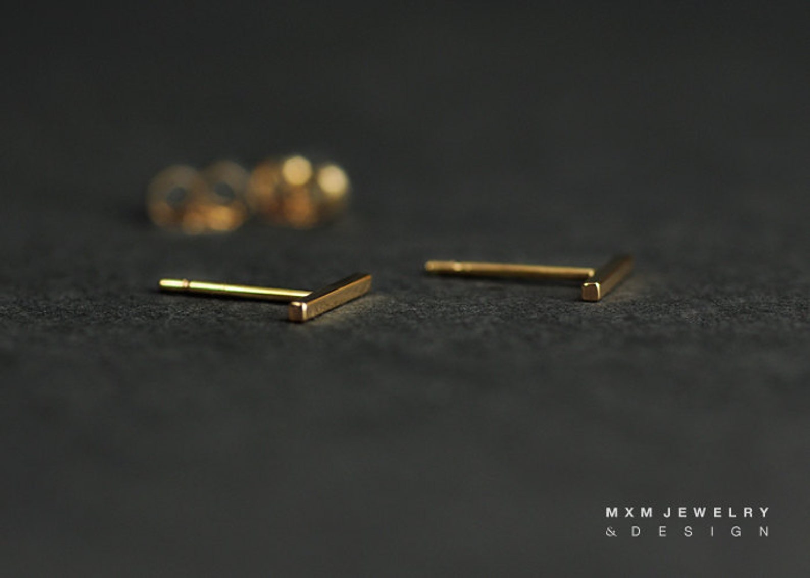 14K Yellow Gold Bar Stud Earrings - Etsy