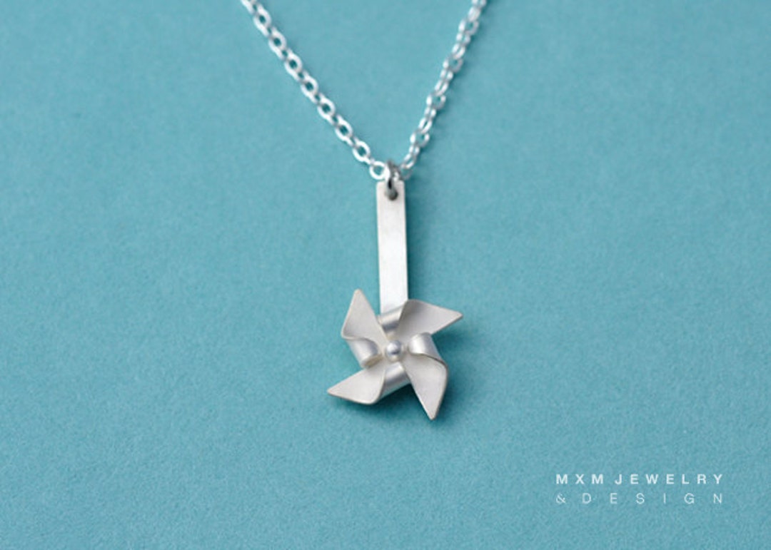Handfolded Spinnable Sterling Silver Pinwheel Necklace (post Up) - Etsy