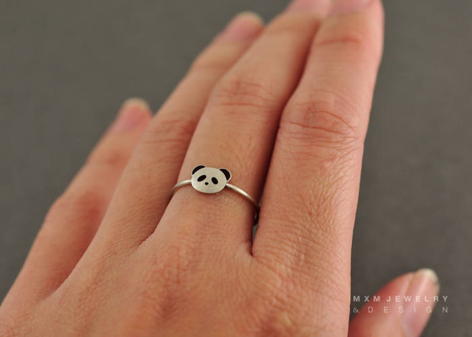 Sterling Silver Little Panda Ring - Etsy