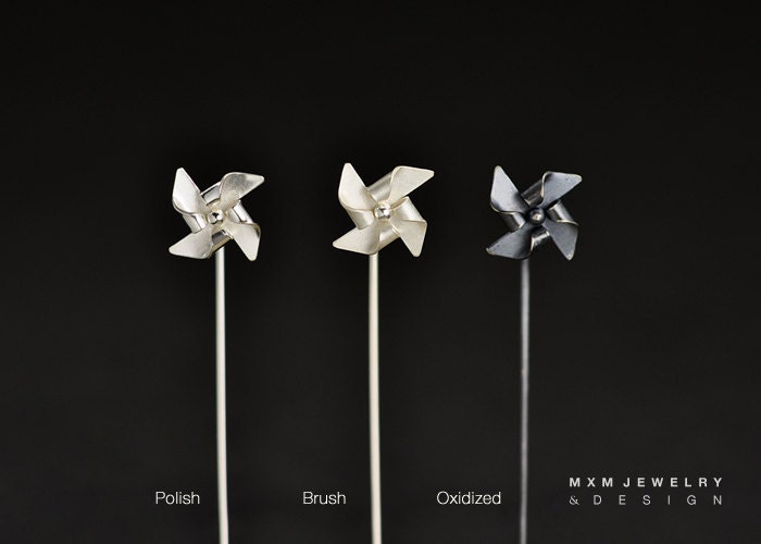 Handfolded Spinnable Sterling Silver Pinwheel Pin | Etsy