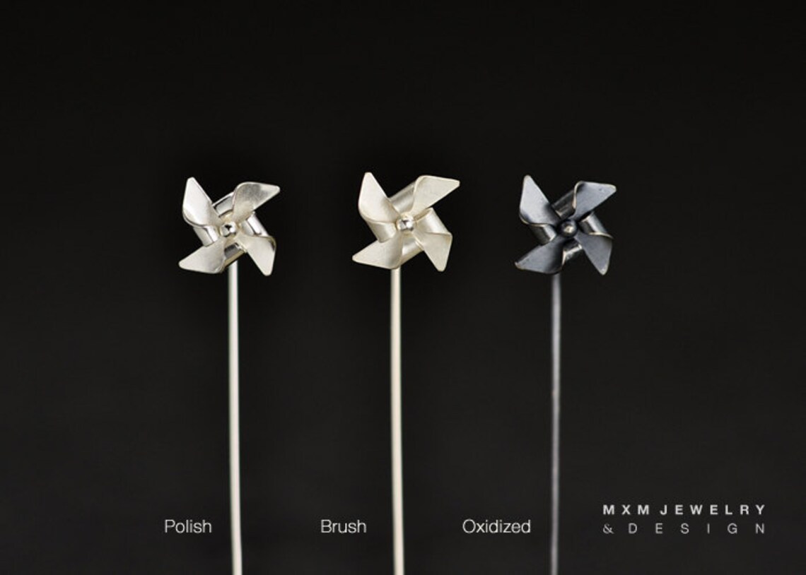 Handfolded Sterling Silver Pinwheel Earrings W/long Post - Etsy