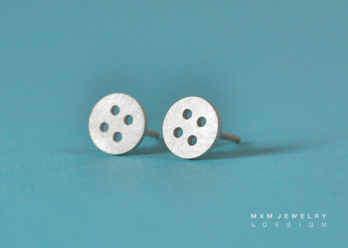 Tiny Sterling Silver Button Stud Earrings - Etsy