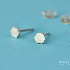 Sterling Silver Hexagon Stud Earrings - Etsy
