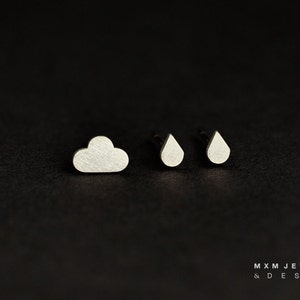 Sterling Silver Tiny Cloud & Rain Drops Stud Earrings - Etsy