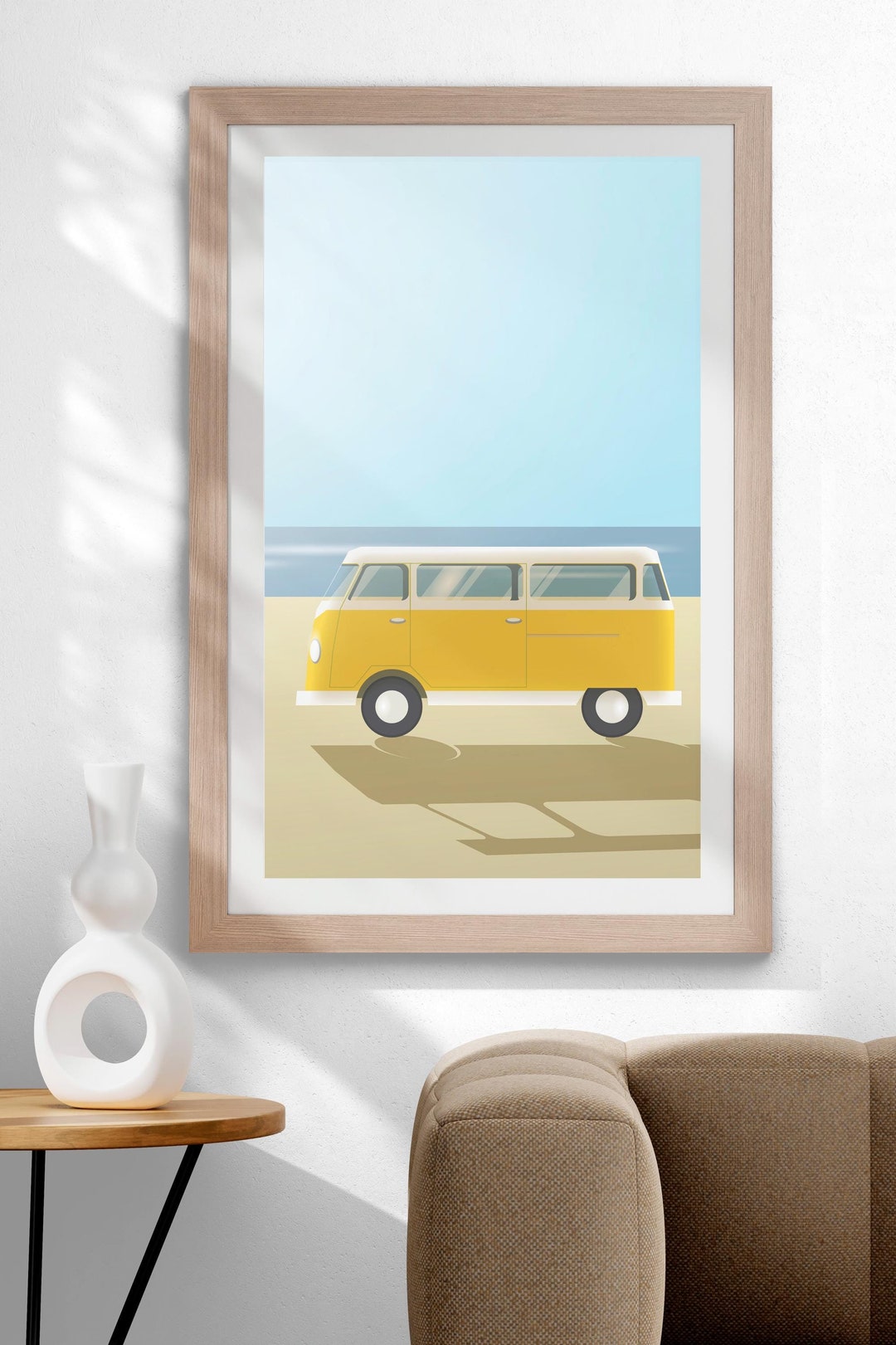 Yellow Vintage Minivan Art,retro Vehicle Wall Print, Classic Car ...