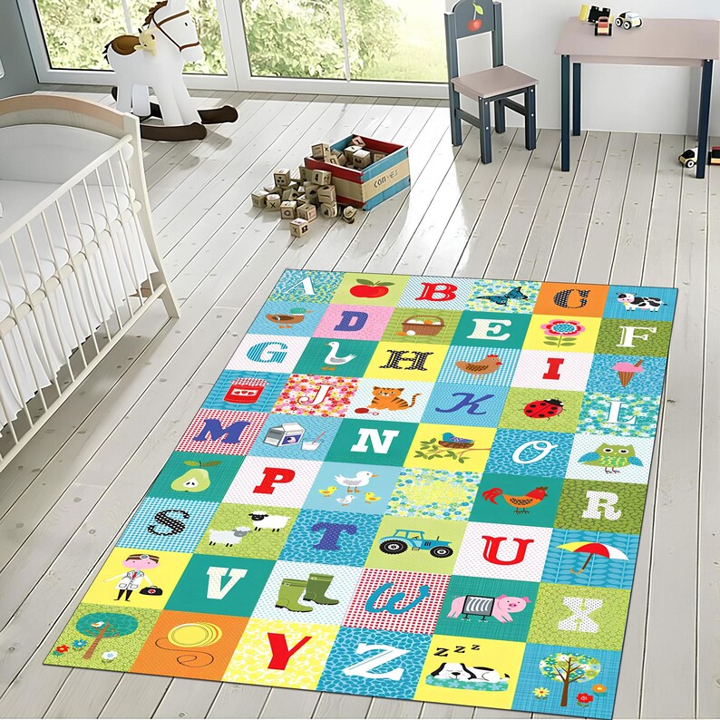 Educational Alphabet Rug – A to Z Printed Rug Art for Kids – Animal ...