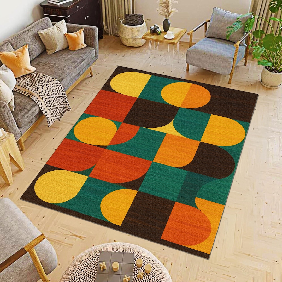 Mid-century Modern Geometric Rug, Retro Abstract Color Block Rug - Etsy