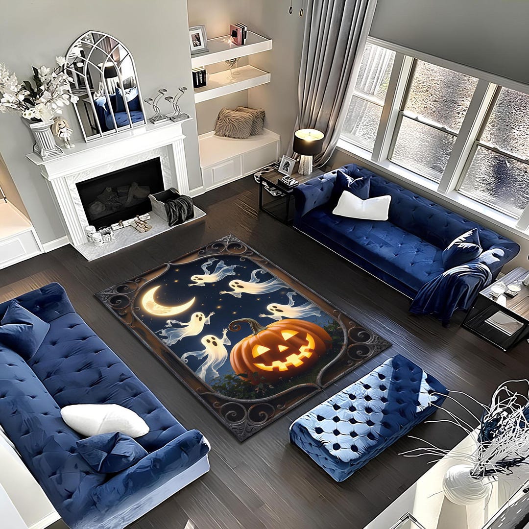 Halloween Digital Rug – Cute Ghosts, Jack O' Lantern & Moon Spooky Fall ...