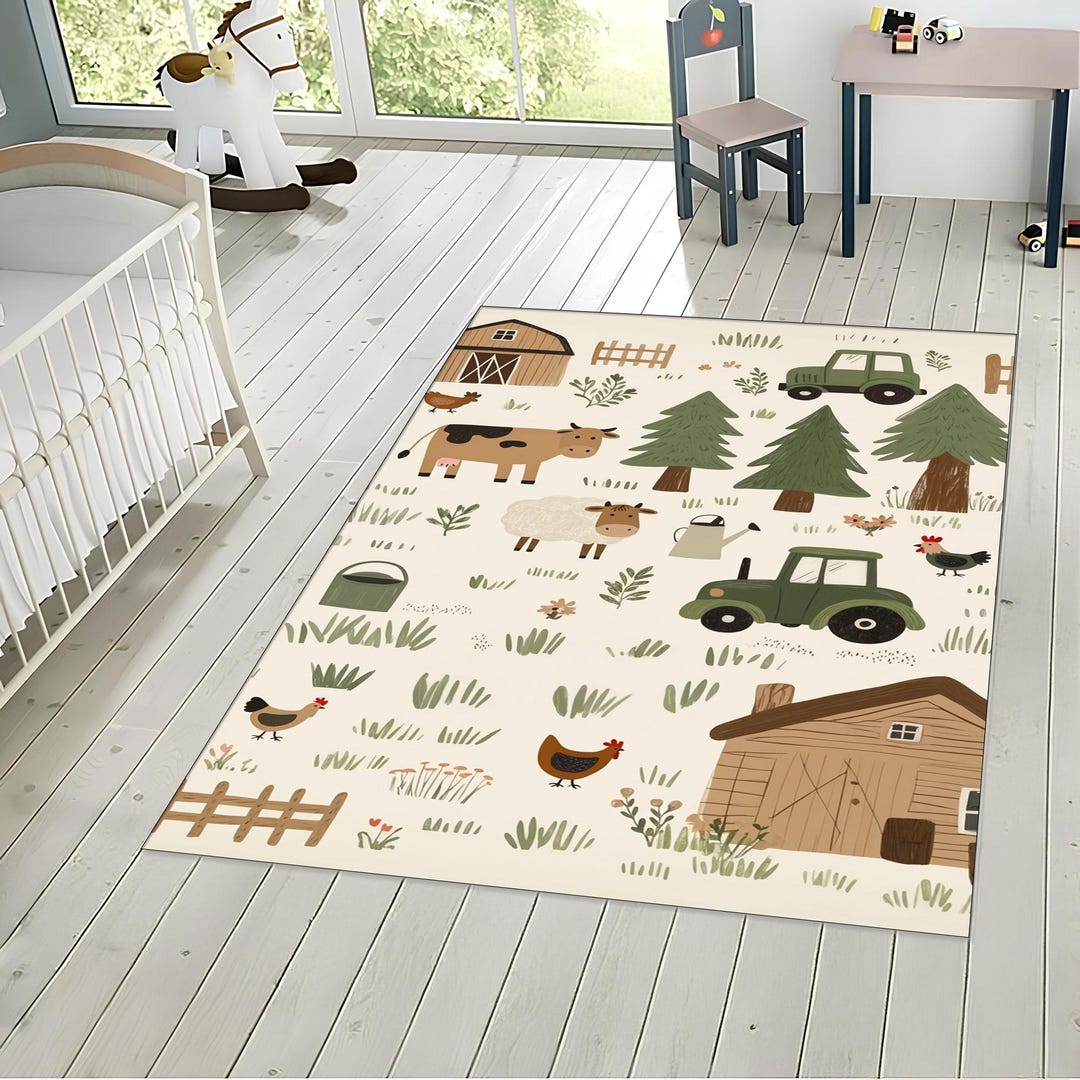 Farm Animal Rugs for Kids – Nursery Play Mat With Cow, Sheep, Chicken ...