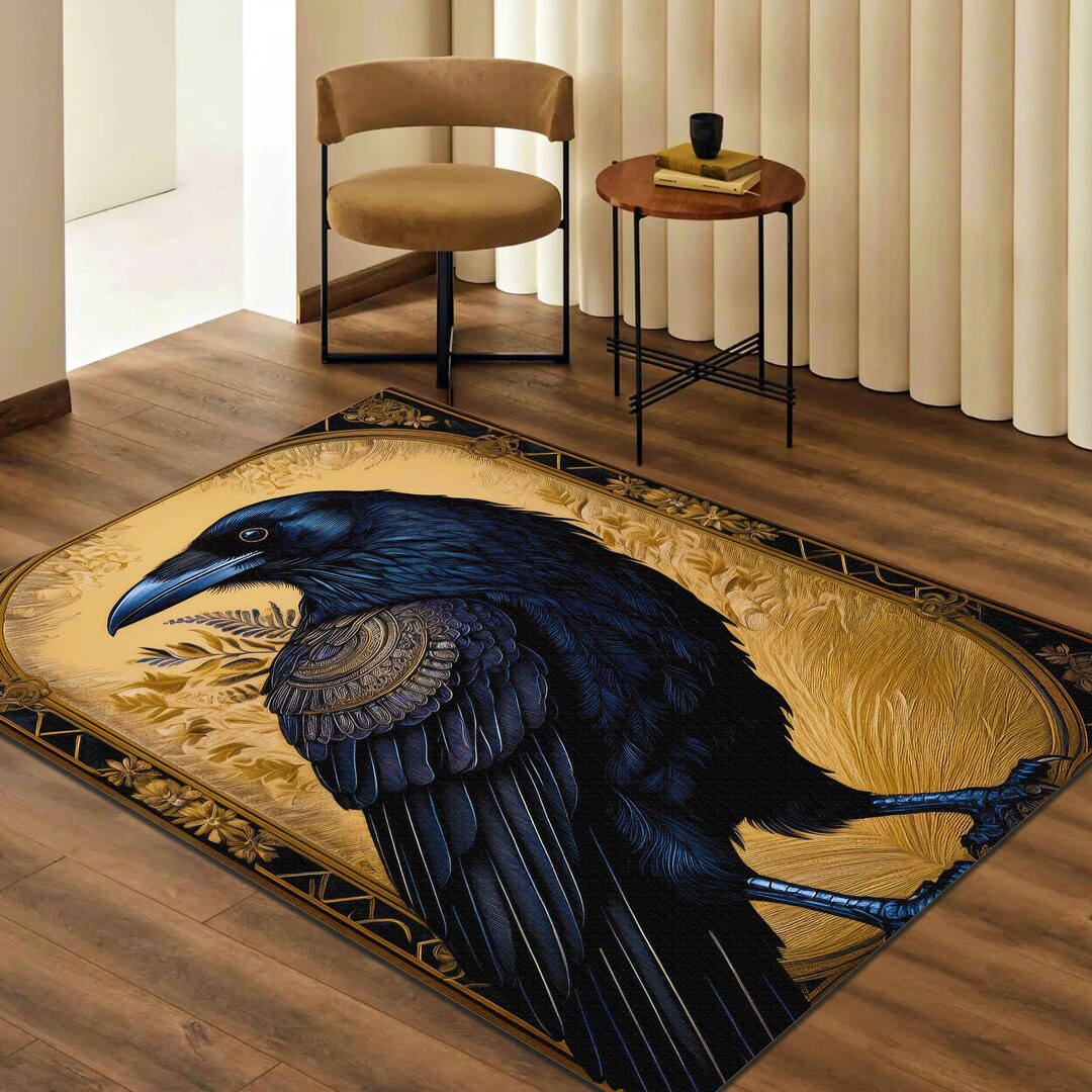 Gothic Raven Rug – Dark Crow Illustration Washable Area Rug - Etsy