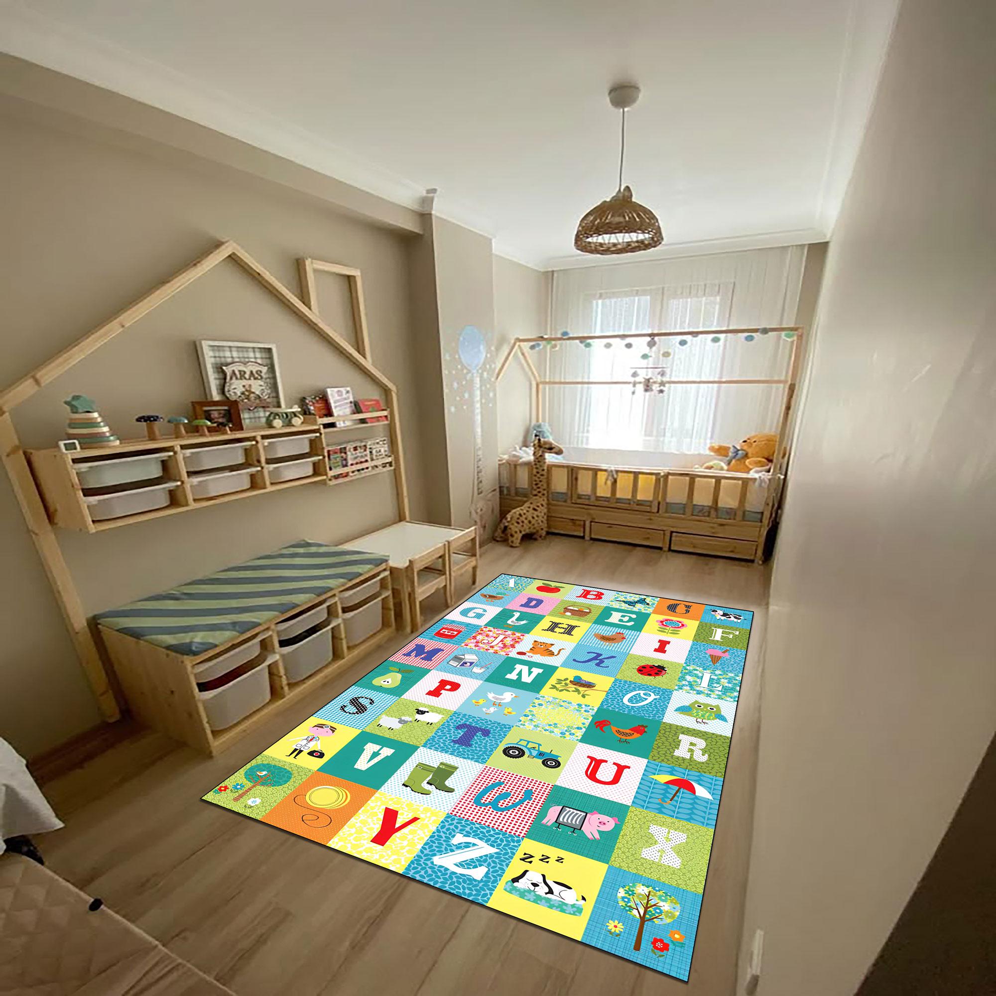Educational Alphabet Rug – A to Z Printed Rug Art for Kids – Animal ...