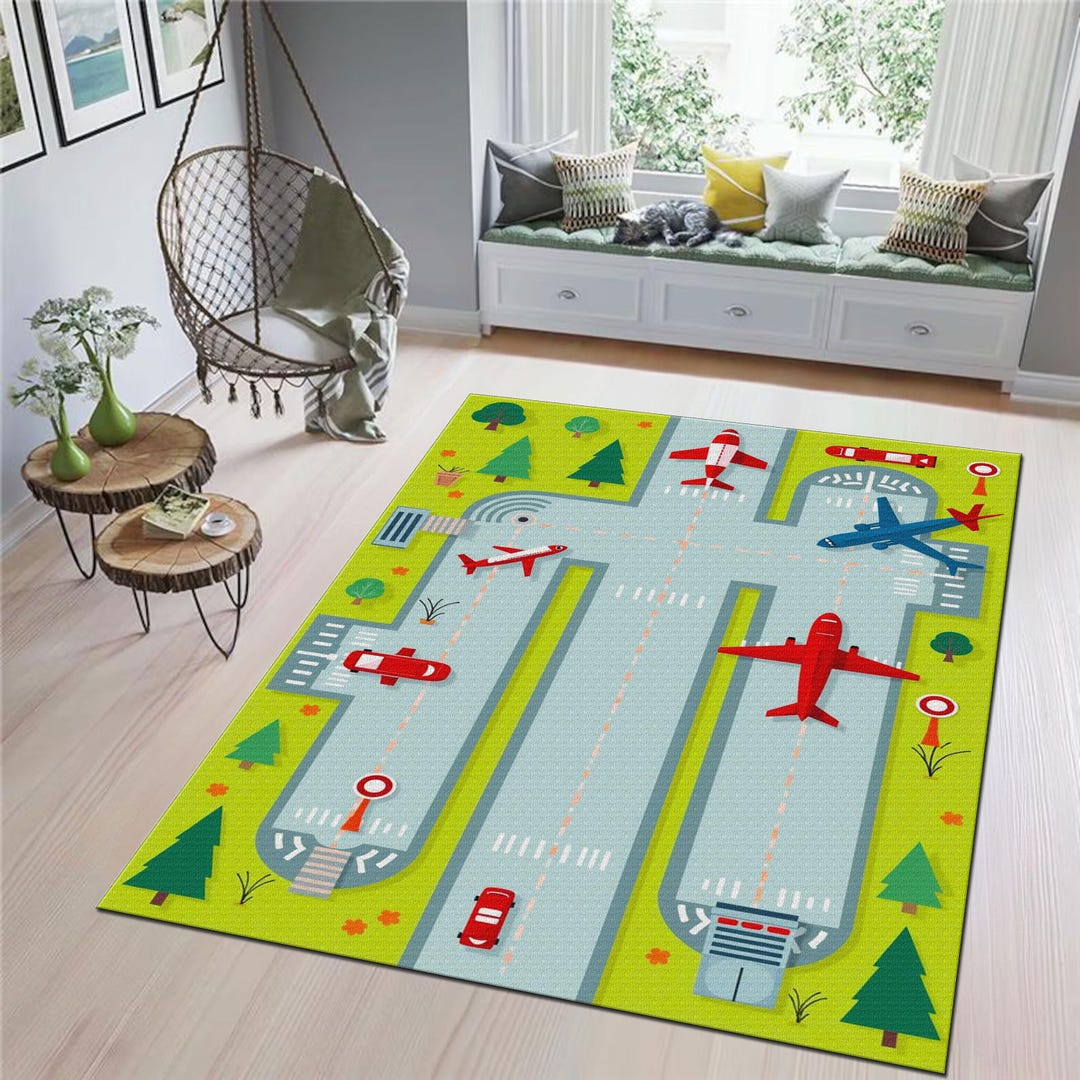 Airplane Runway Rug – Kids Play Mat, Nursery Decor - Etsy