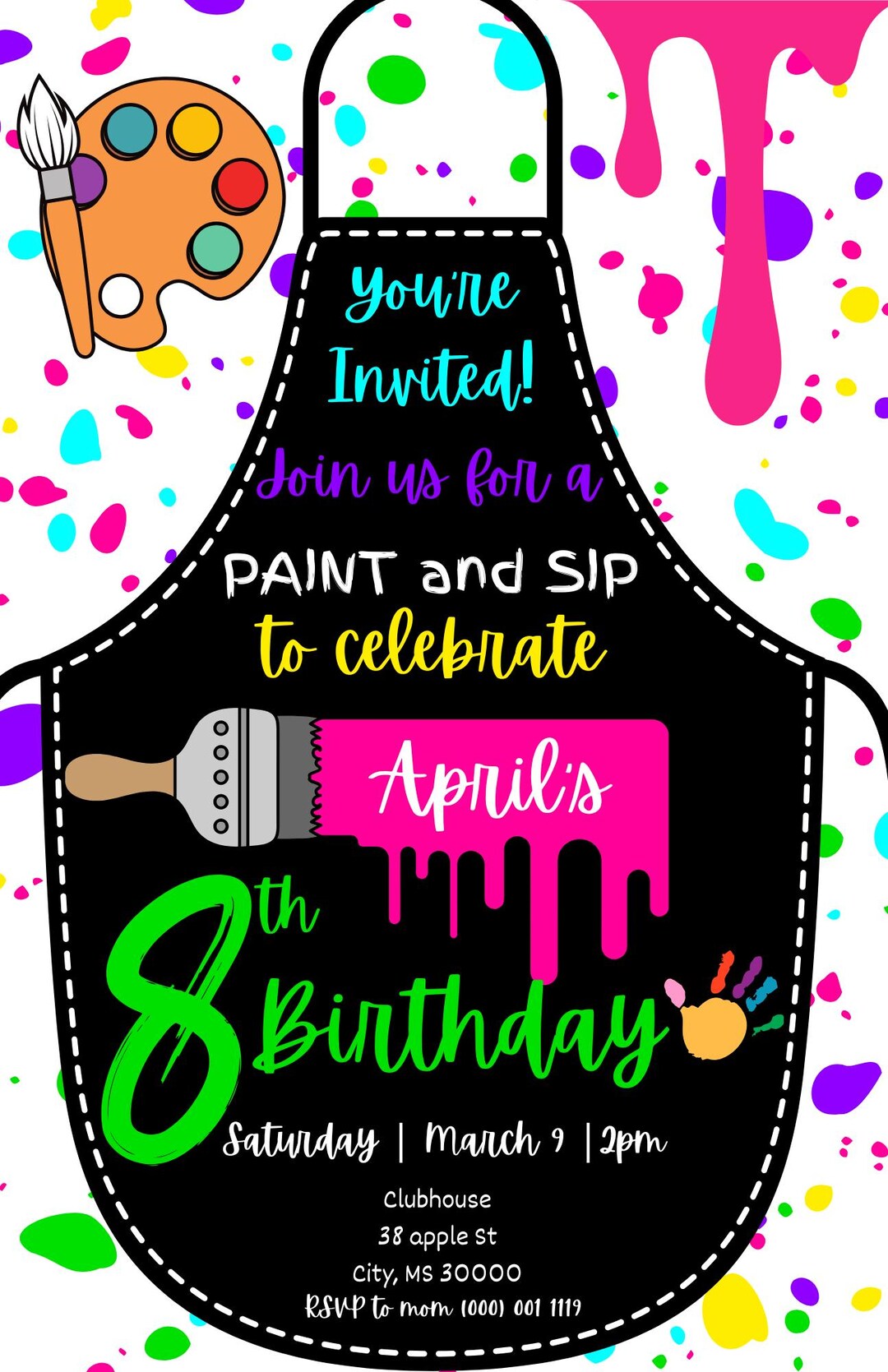 Paint Birthday Invitation (colorful) - Etsy