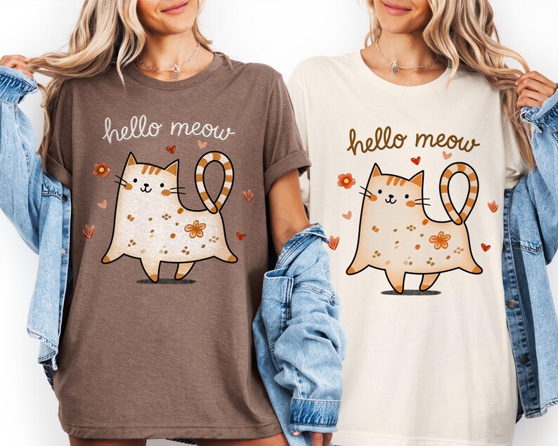 Hello Meow Cat PNG: Chibi Floral Sublimation Design (digital Download ...