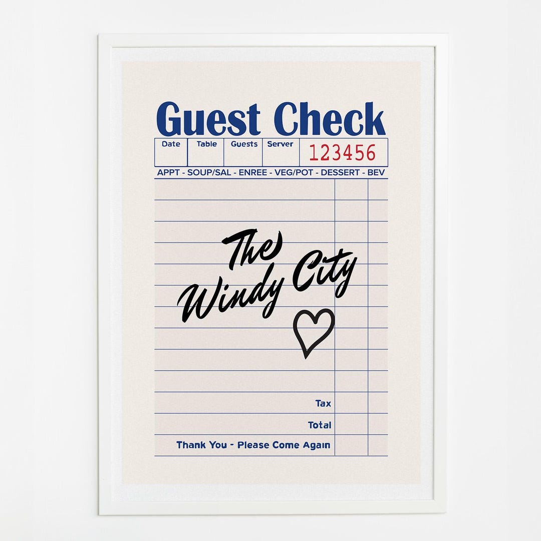 Windy City, Chicago Guest Check Poster, Receipt Poster, Travel Digital ...
