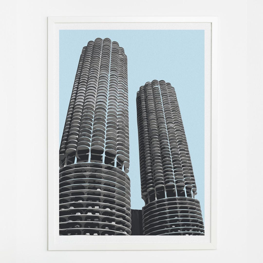 Chicago Marina Towers Wall Art, Chicago Corncob Building Minimalist ...
