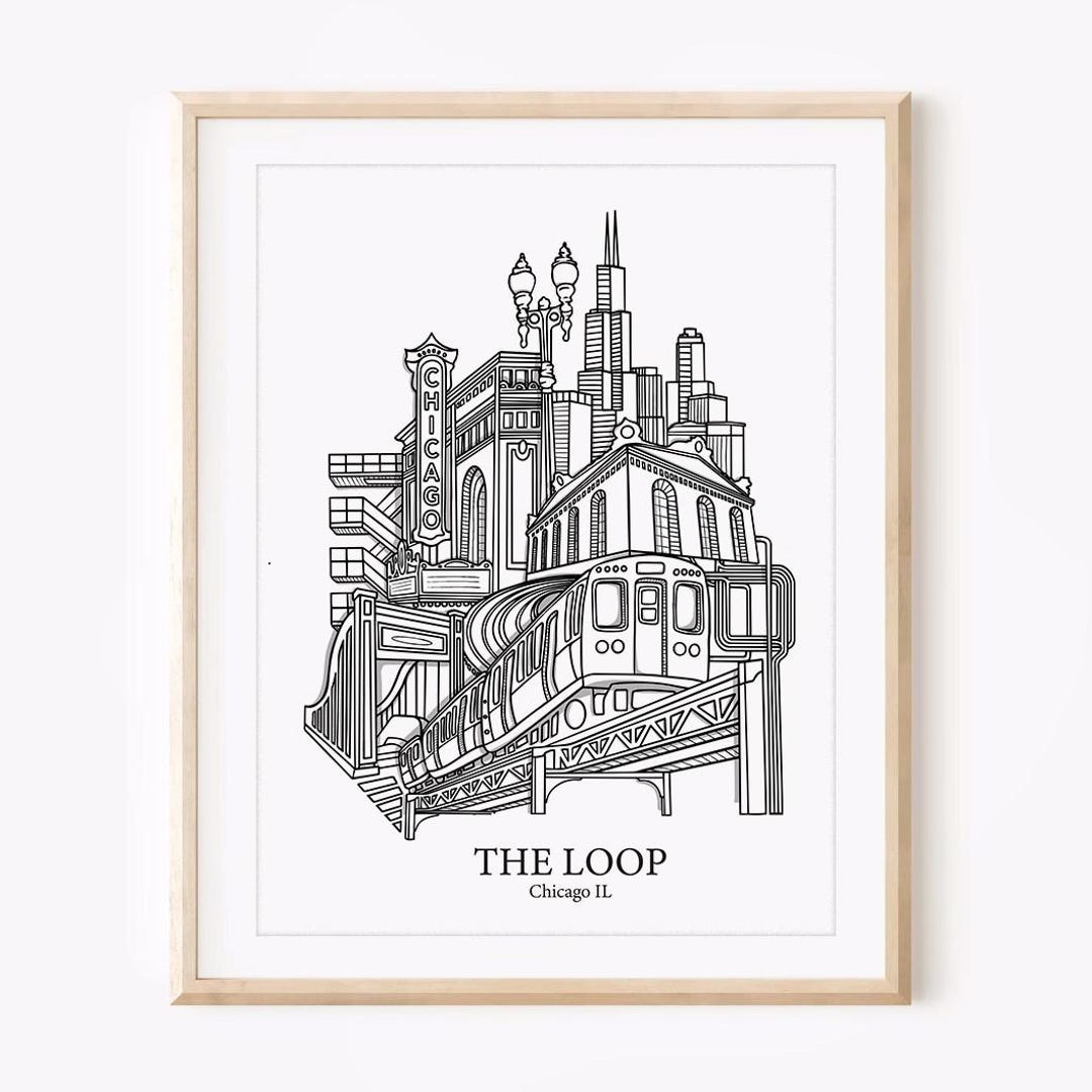 Chicago Downtown Wall Art, the Loop Minimalist Print, Chicago Transit ...