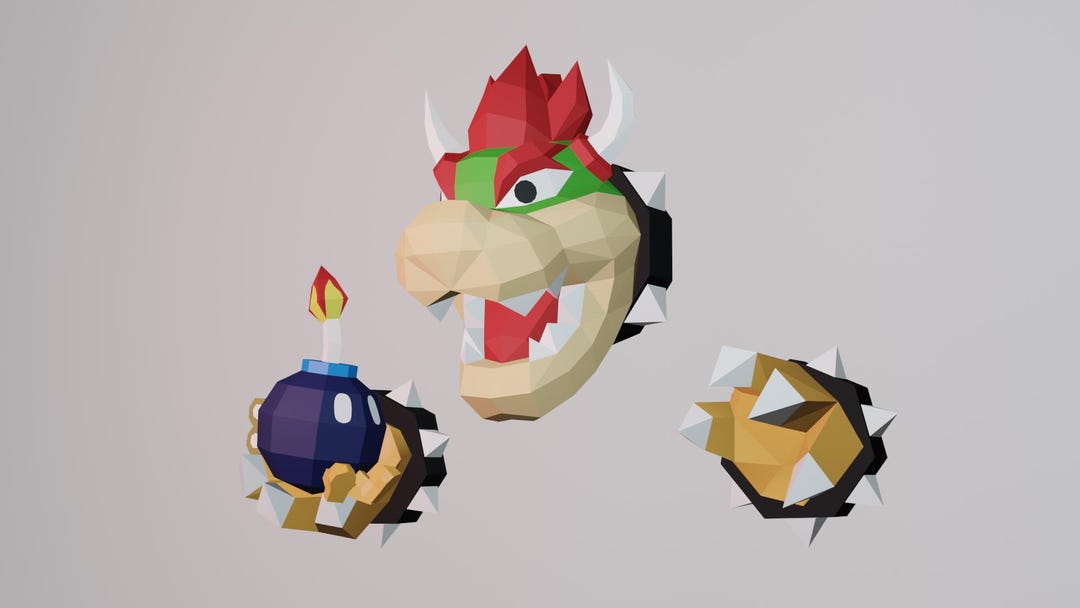 Bowser Mario Colorful Paper Sculpture, Paper Craft Kit, Low Poly ...