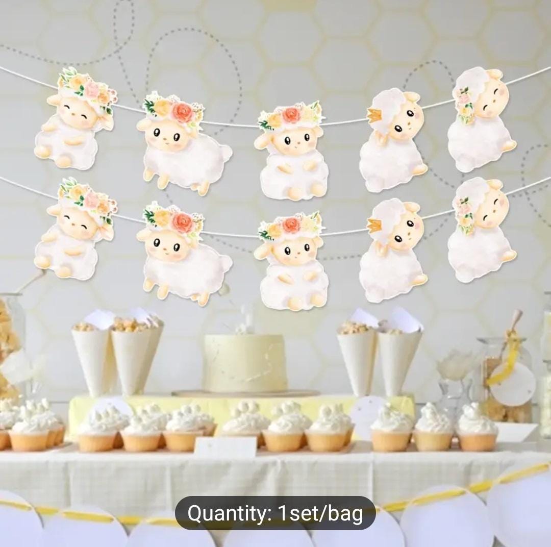Baby Lamb Birthday Banner. Sheep Cup Cake Topper. Sheep Balloons. Baby ...