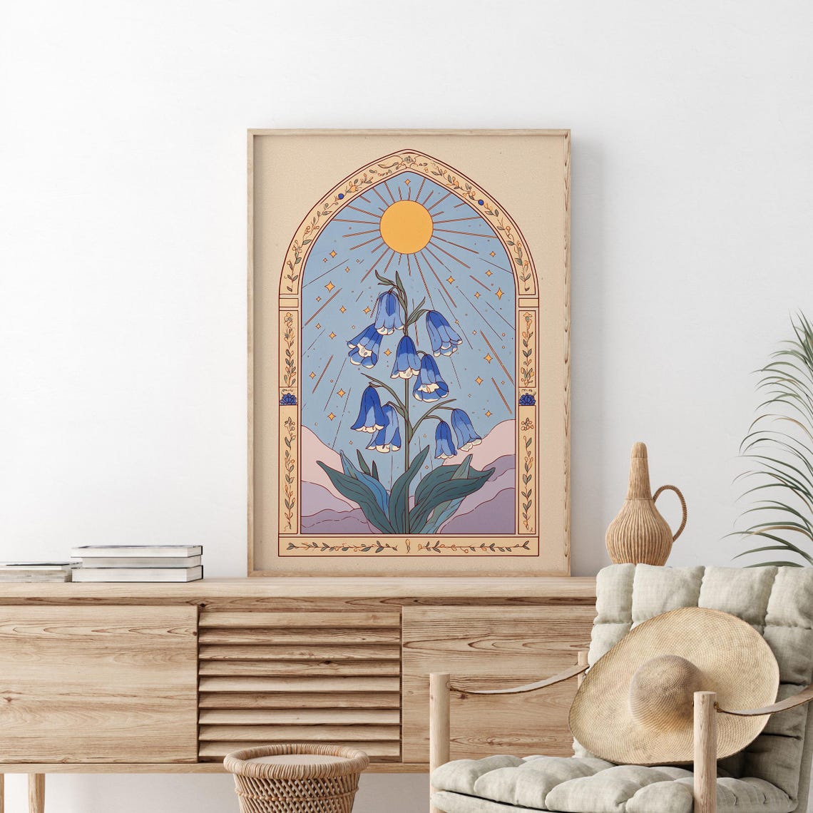 Vintage Botanical Bluebell Poster, Flowery Bluebell Poster, Blue Flower ...