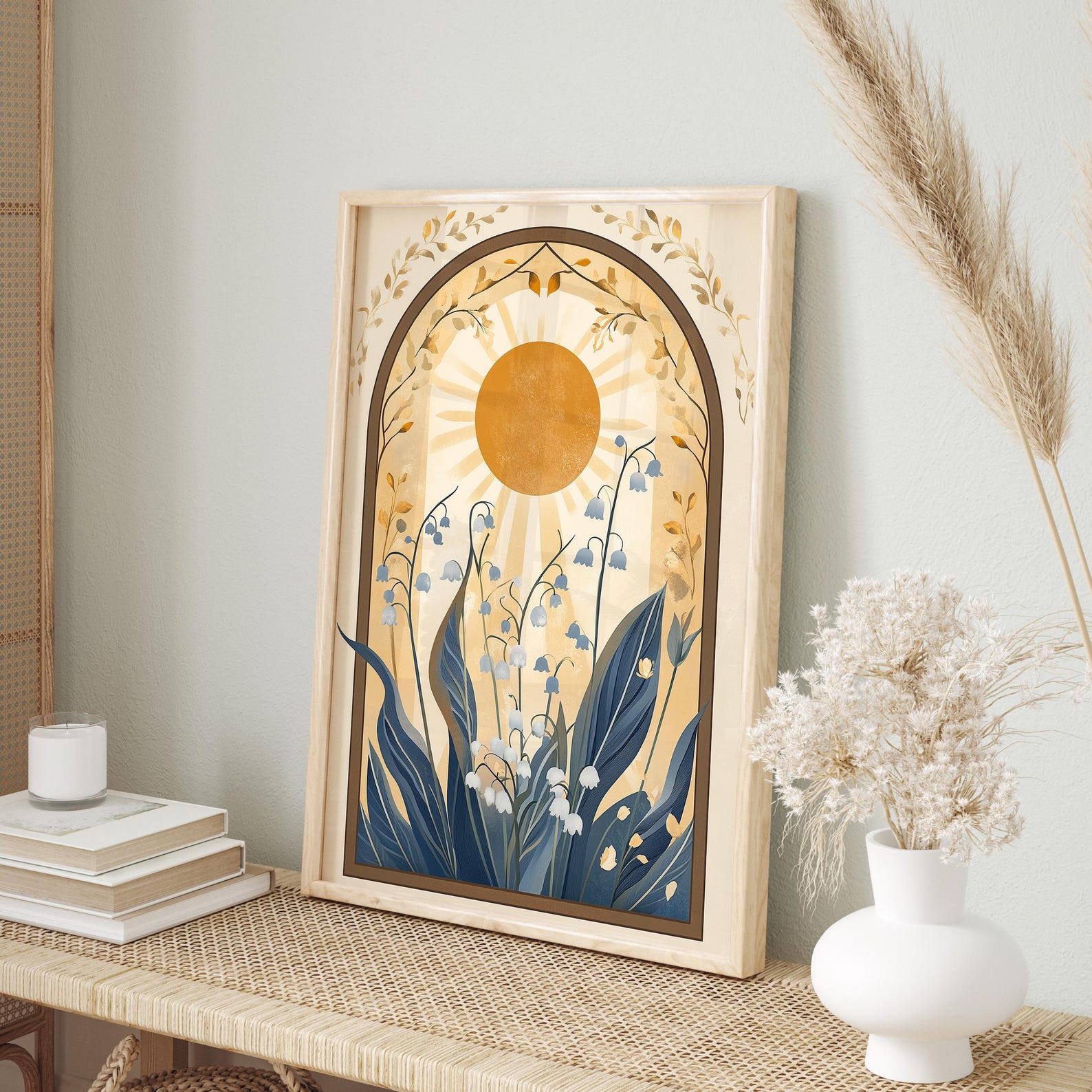 Minimalist Flowery Botanical Wall Art, Mystical Folk Art, Sun Art ...