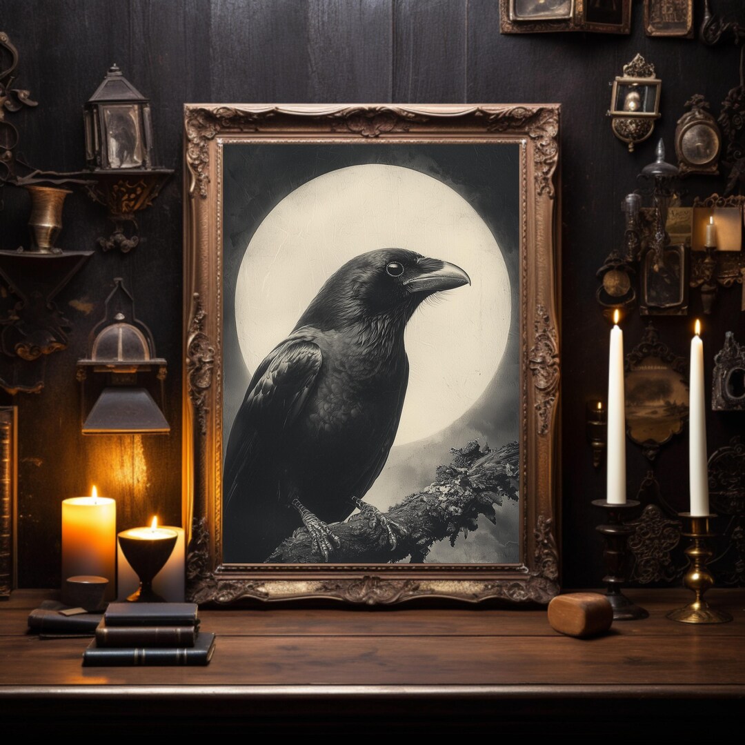 Raven Moon Art, Raven Norse Art, Folk Art Print, Victorian Raven Canvas ...