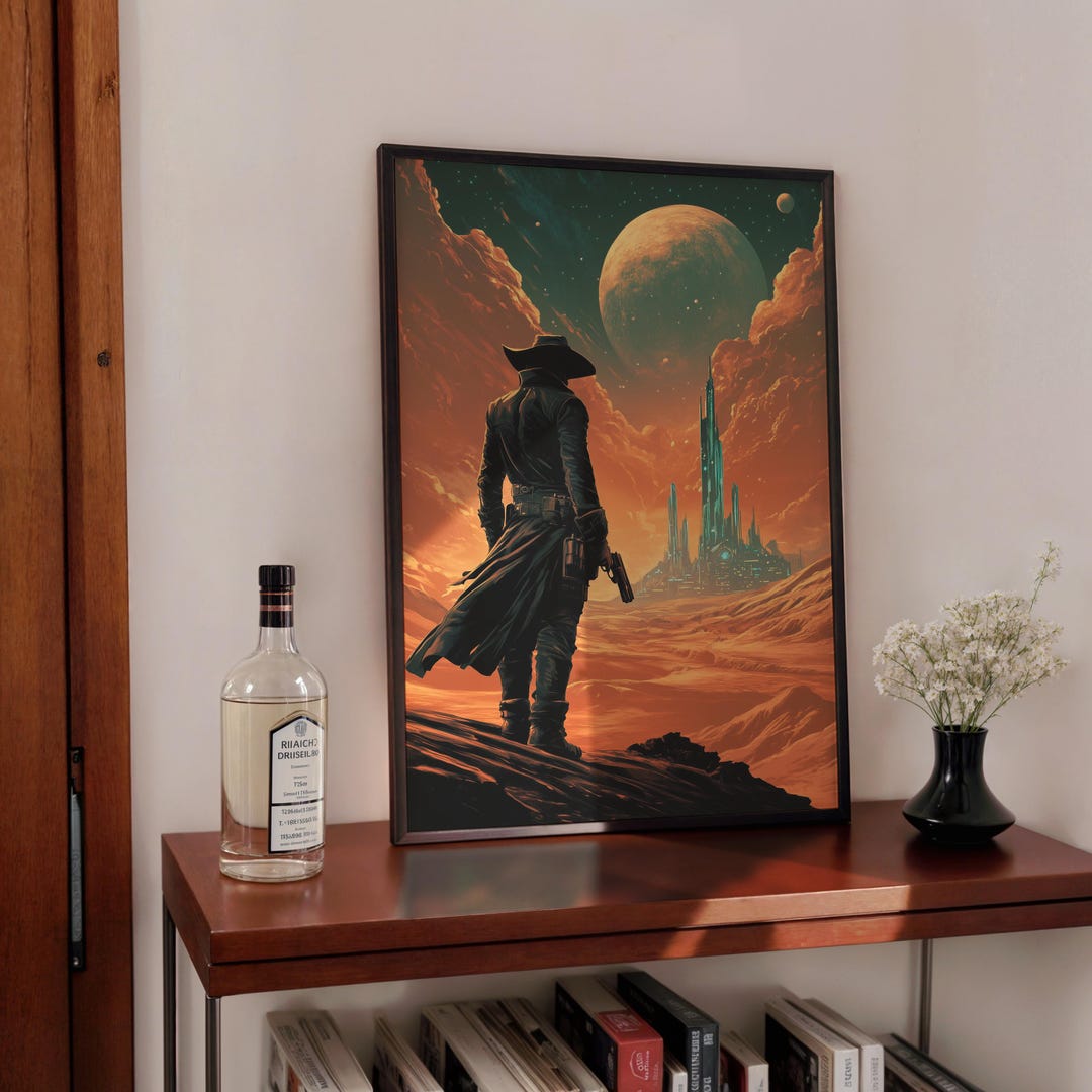 Retro Futurism Cowboy Wall Art, Cosmic Sci-fi Cowboy Poster, Space ...