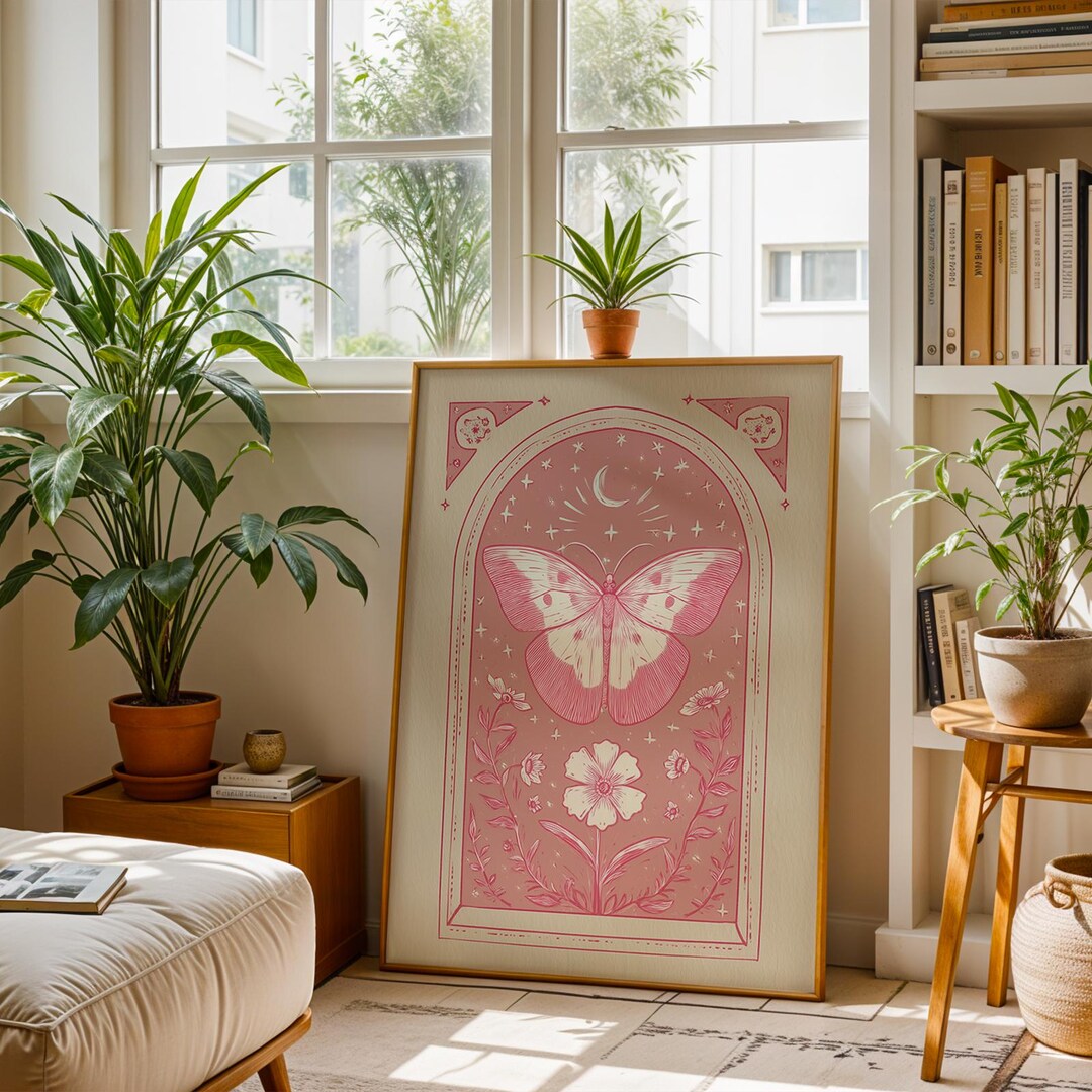 Art Nouveau Butterfly Poster, Mystical Butterfly Print, Pink Butterfly ...