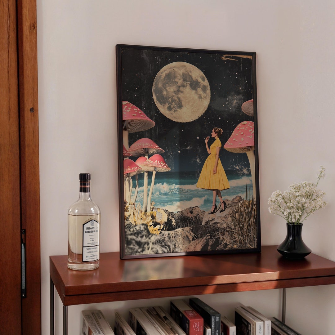 Retro Surreal Art, Mushroom Art Print, Gallery Wall Art, Surrealism ...