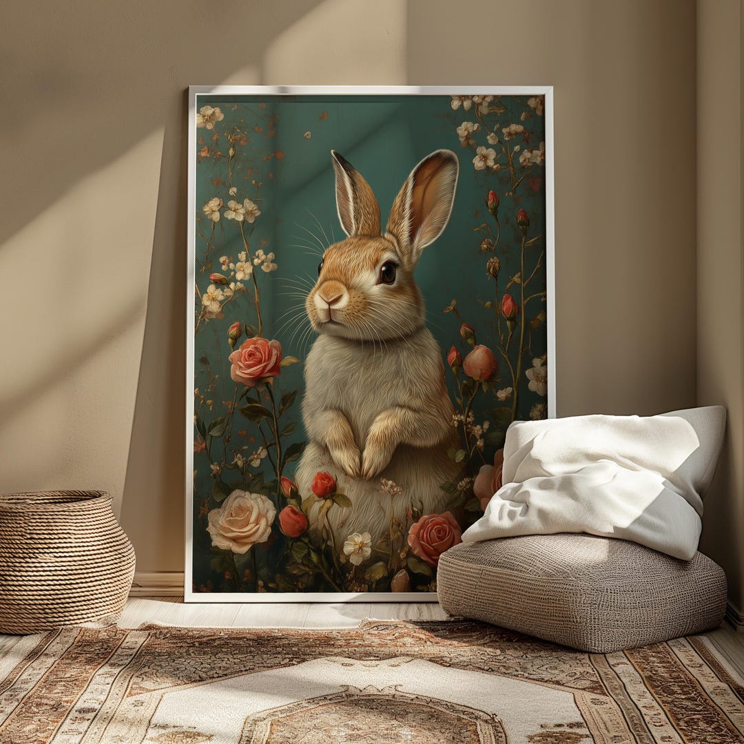 Vintage Easter Bunny Canvas Wall Art, Cute Rabbit Art Decor, Vintage ...