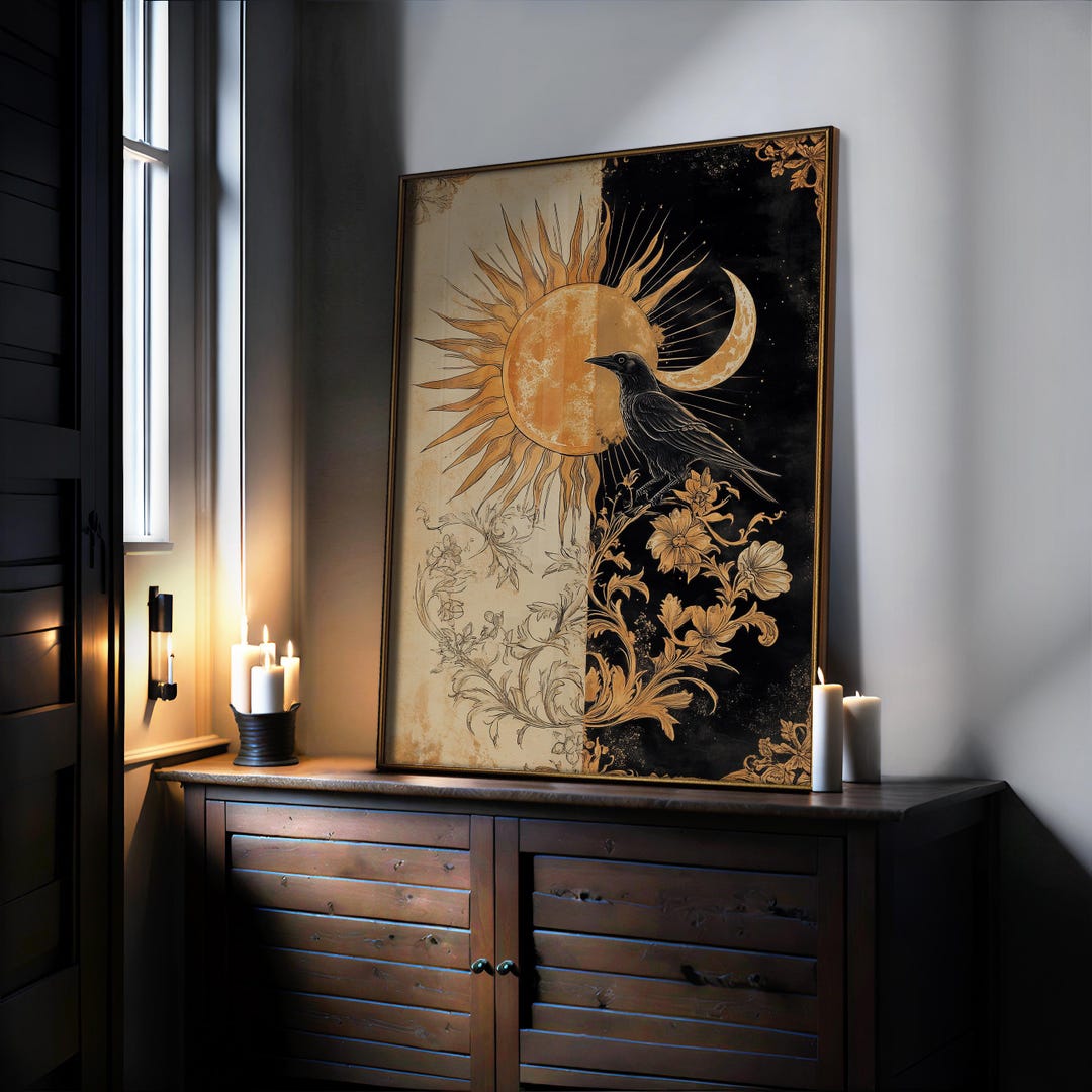 Raven Norse Folk Art Print, Victorian Raven Canvas Art, Witchcraft ...