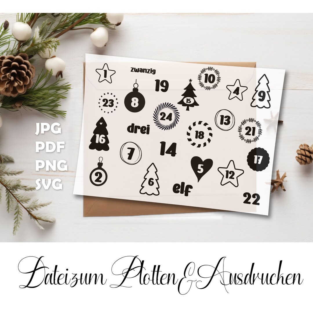 Digital Advent Calendar Numbers 1–24 | 40 Mm for Printing & Plotting ...