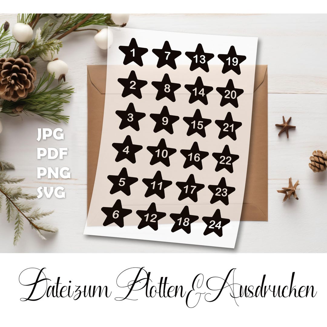 Digital Advent Calendar Numbers 1–24 | A4 Stars for Printing & Plotting ...